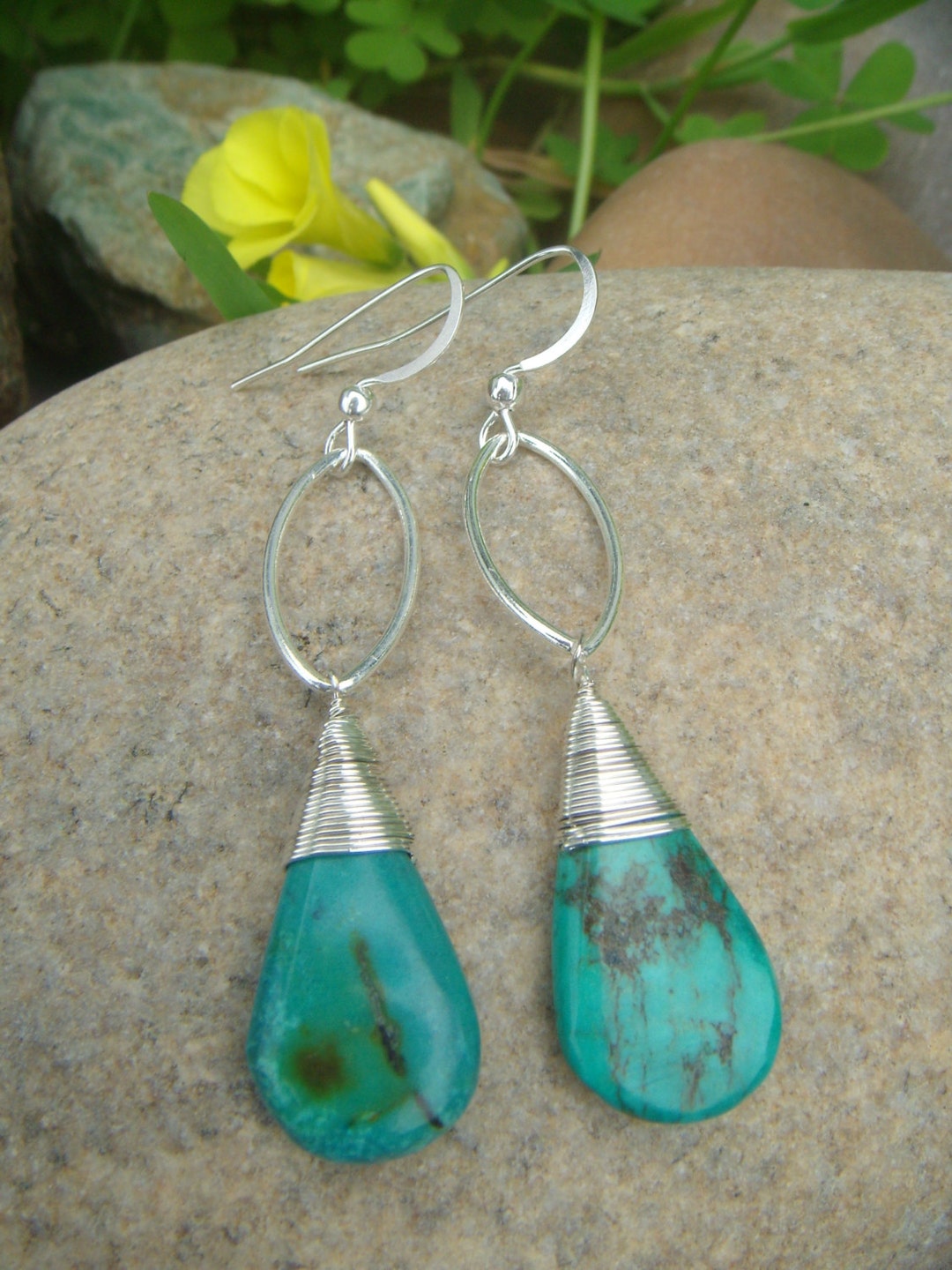 Turquoise Earrings - Long Dangle Earrings - Sterling Silver Drop ...