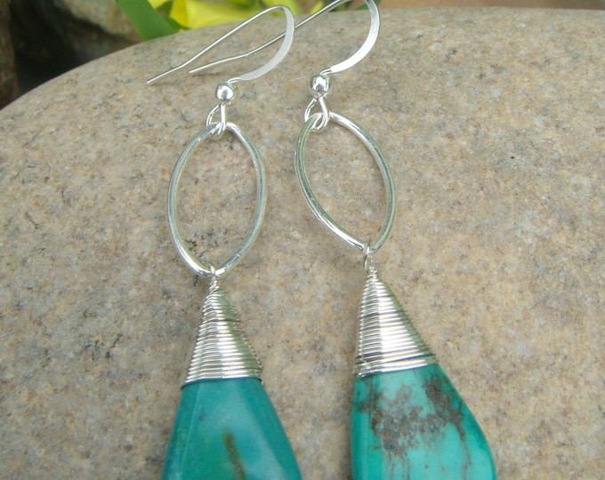 Turquoise Earrings Long Dangle Earrings Sterling Silver - Etsy
