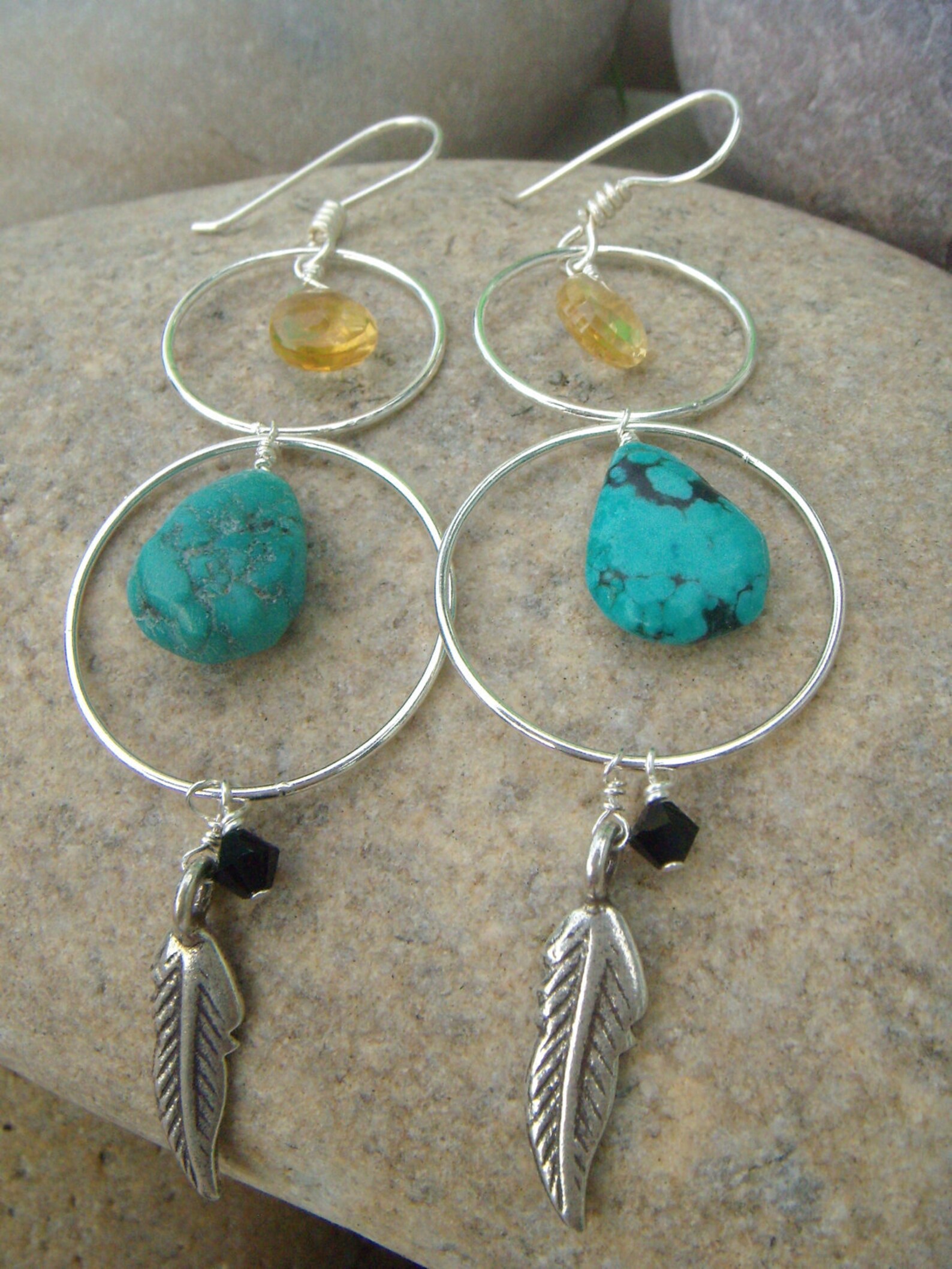 Long Silver Feather Earrings - Native American Earrings - Sterling ...