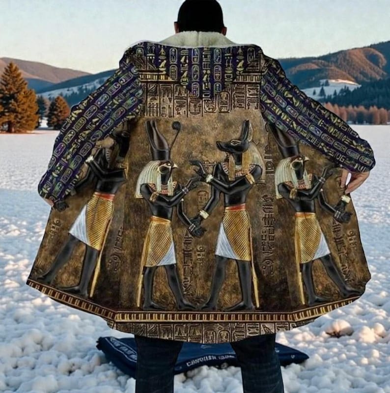 Ancient Egyptian Jackal Hooded Cloak, Hieroglyph Gothic Fantasy Winter ...