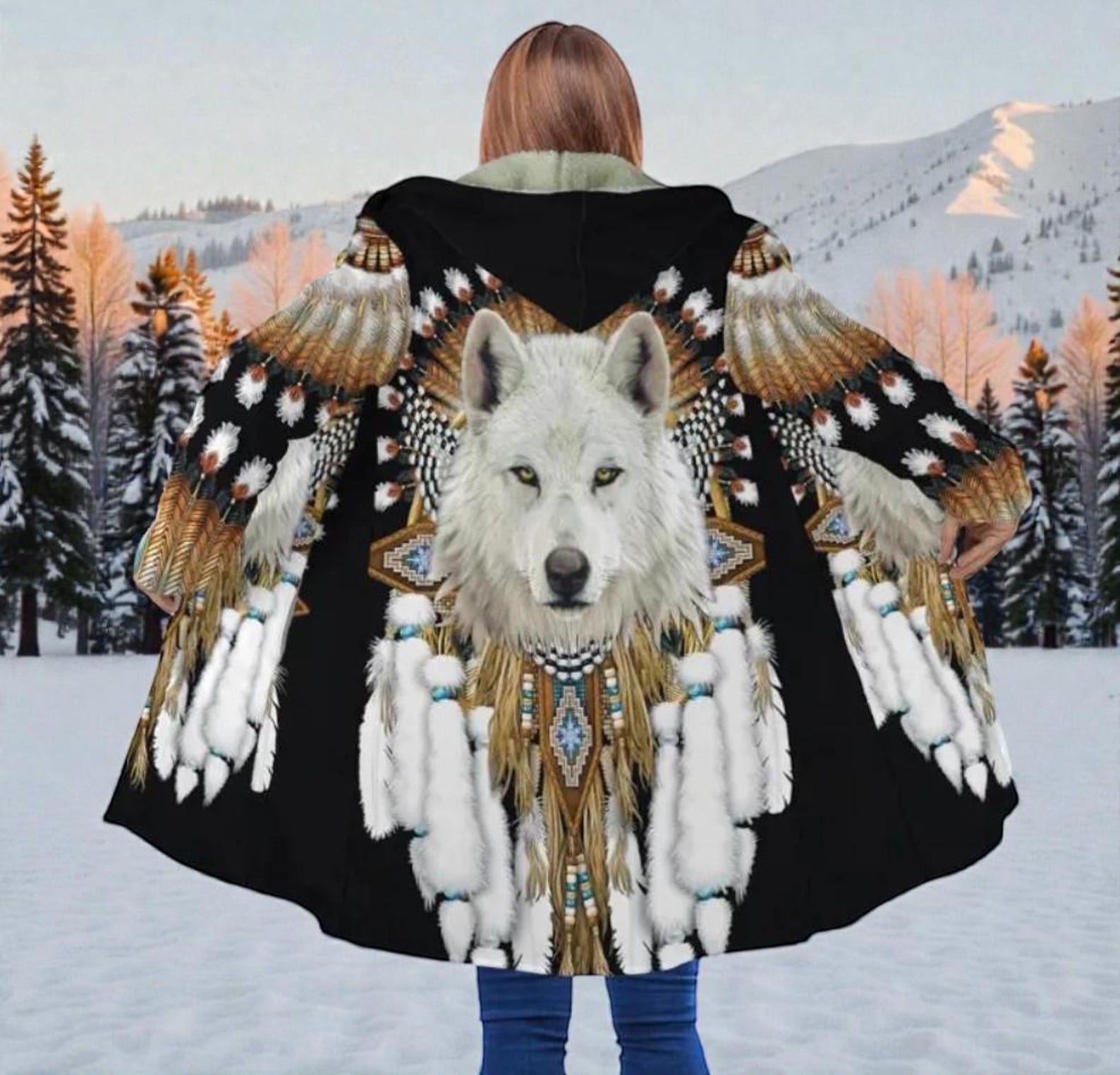 Wolf Spirit Hooded Cloak, Mystical Animal Winter Cape, Snow Forest Wolf ...