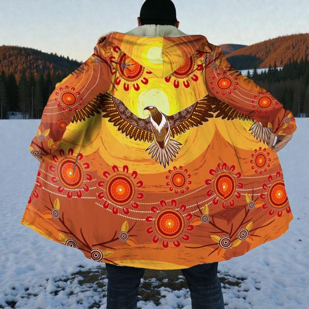 Eagle Hooded Cloak, Sun Tribal Art Cape, Boho Fantasy Cloak, Colorful ...