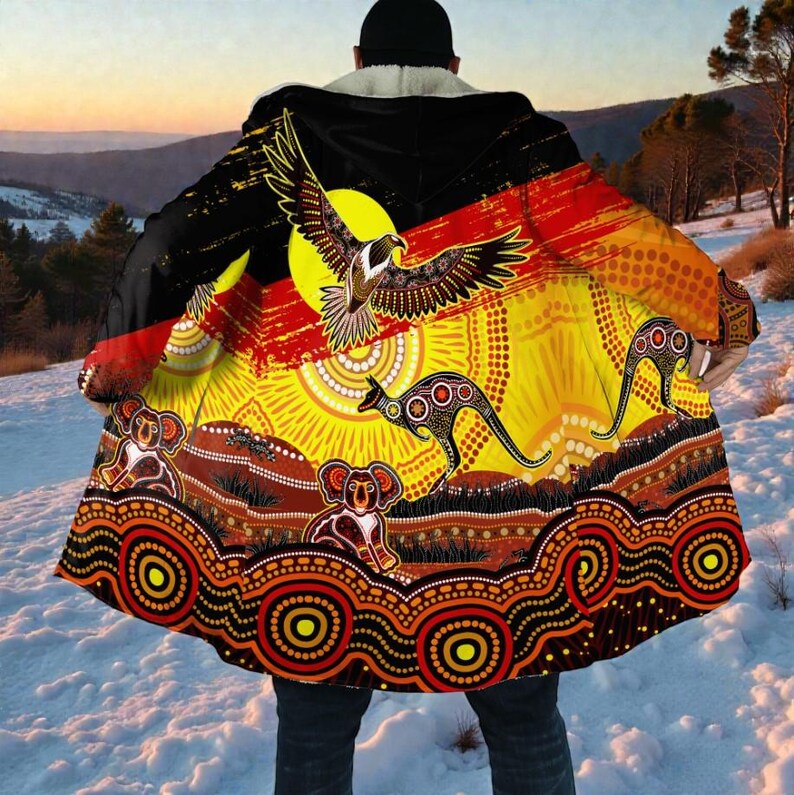 Aboriginal Art Hooded Cloak, Indigenous Style Winter Cloak, Tribal ...