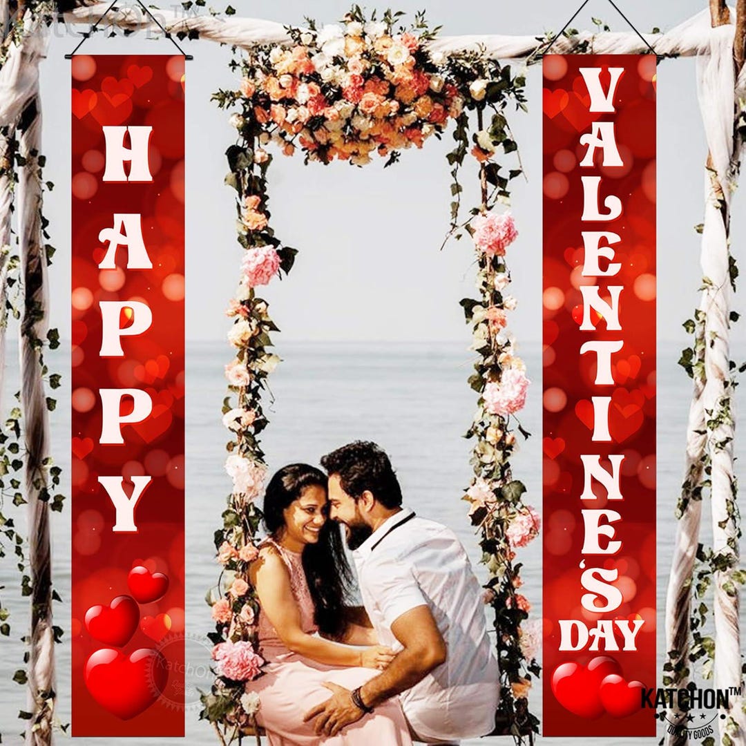 2PCS Extra-large Valentine Door Banner 72x12in Red White Porch Decor ...