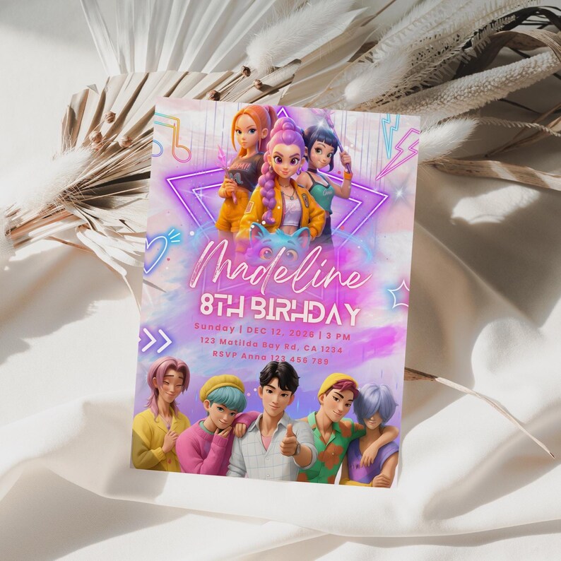 KPOP Demon Hunters Birthday Invitation, Demon Hunters Saja Boys ...