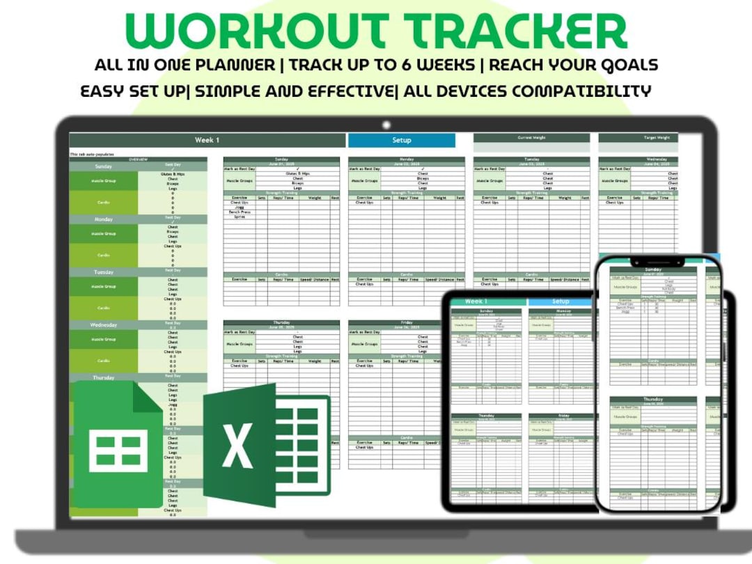 Workout Planner Google Sheets Exercise Tracker Spreadsheet Fitness ...