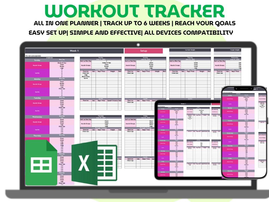 Workout Planner Google Sheets Fitness Tracker Spreadsheet Exercise Log ...