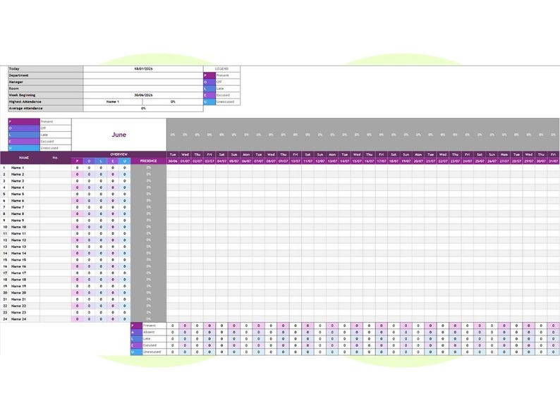 Employee Attendance Tracker Template Excel Google Sheets Monthly Staff ...