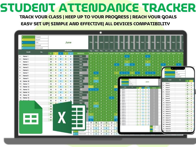Student Attendance Tracker Template Excel Google Sheets Daily Class ...