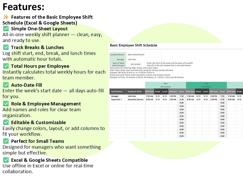 Employee Shift Schedule Tracker Template Excel and Google Sheets Weekly ...