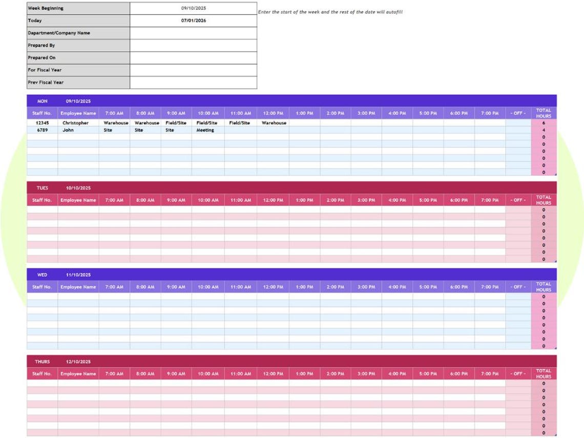 Employee Work Schedule Template Excel Google Sheets Weekly Staff Roster ...