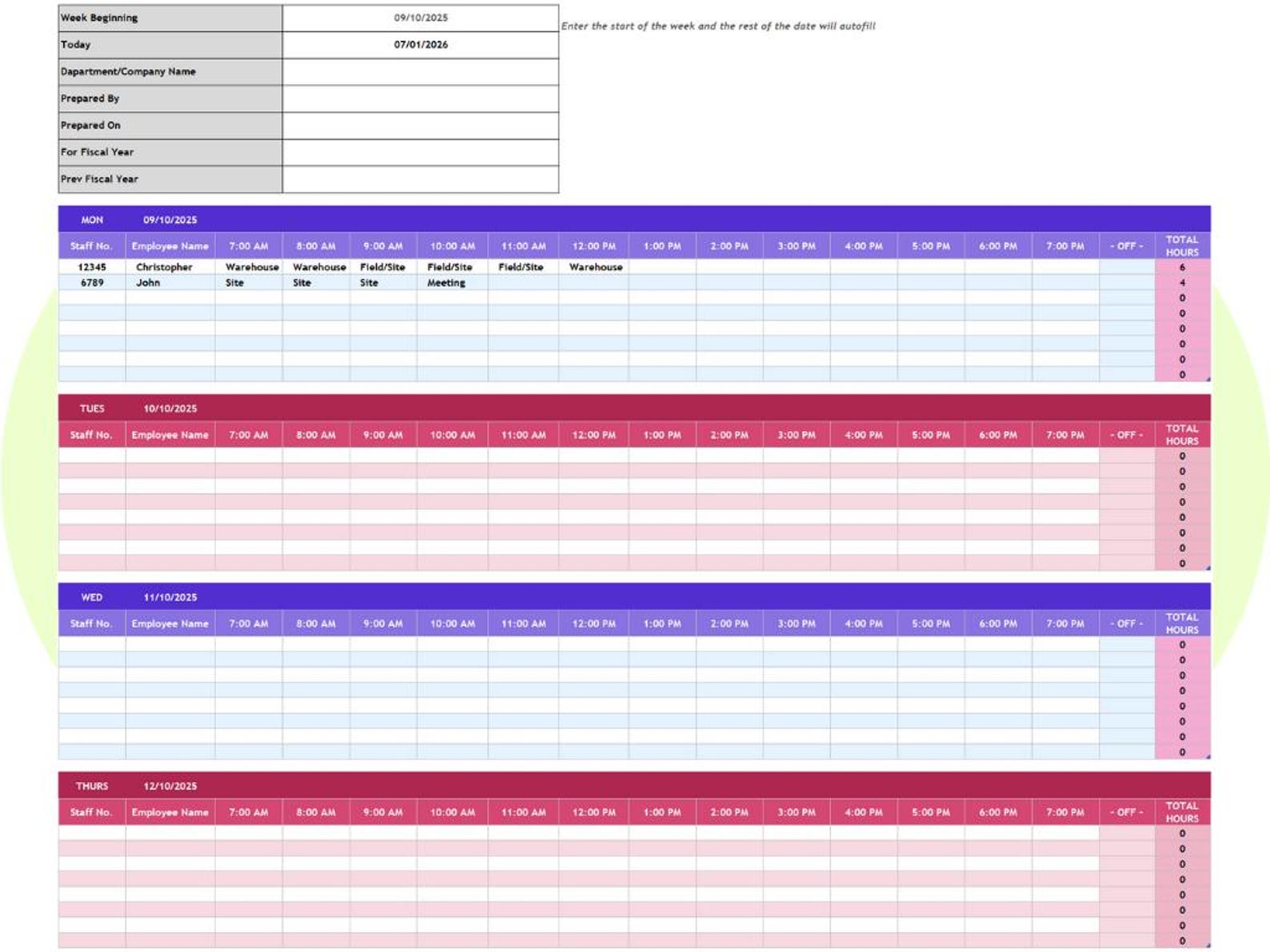 Employee Work Schedule Template Excel Google Sheets Weekly Staff Roster ...
