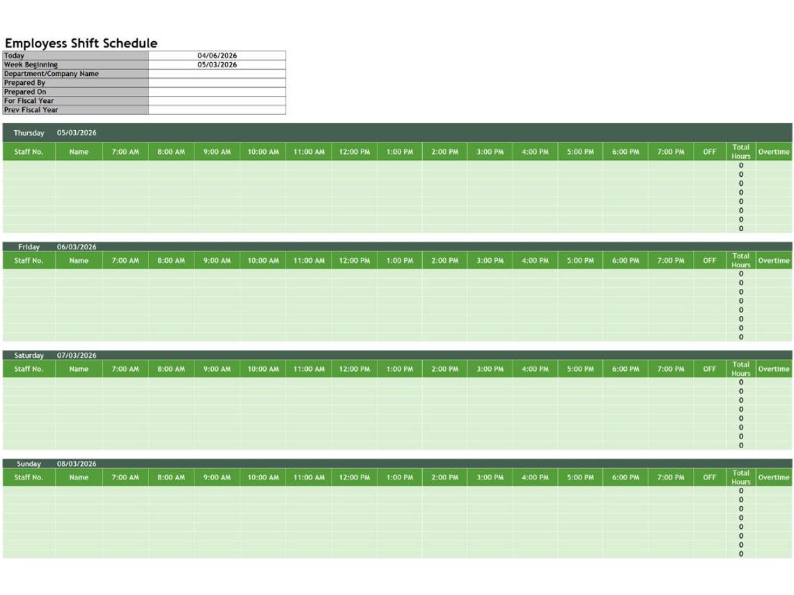 Employee Shift Schedule Template Excel Google Sheets Weekly Staff ...