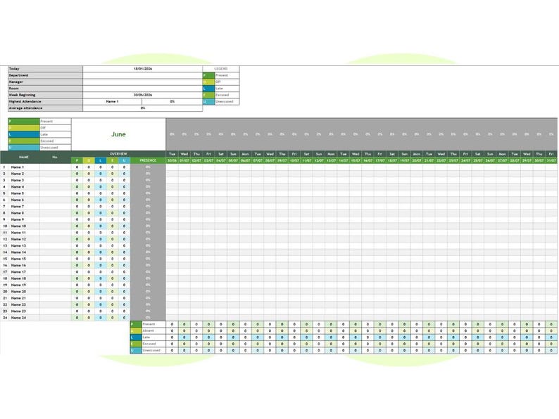 Employee Attendance Tracker Spreadsheet Excel Google Sheets Monthly ...