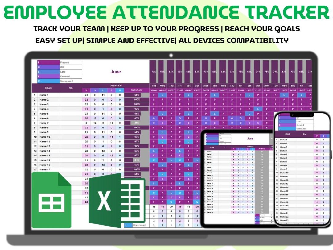 Employee Attendance Tracker Template Excel Google Sheets Monthly Staff ...