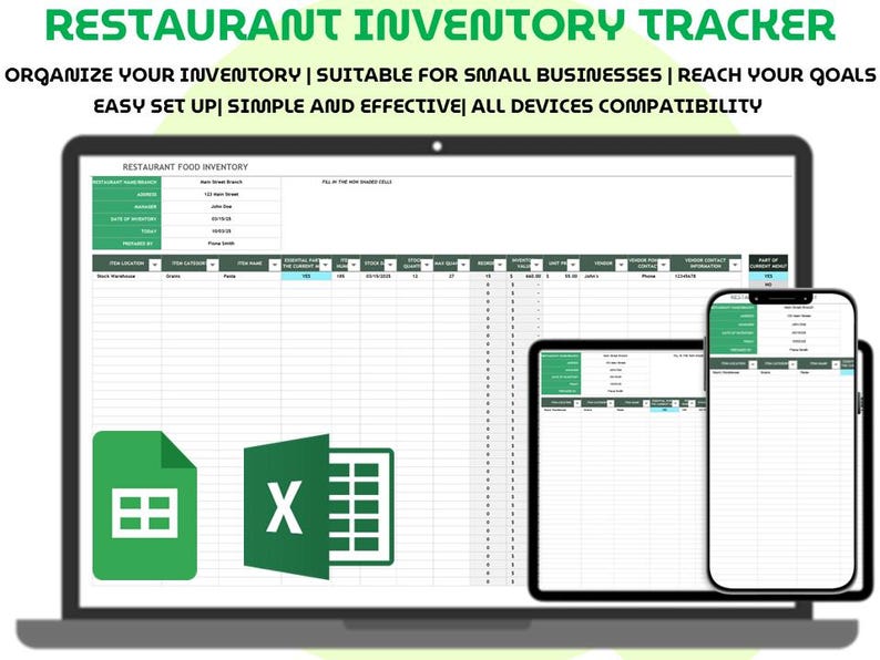 Cafe Restaurant Food Inventory Template Excel & Google Sheets Kitchen ...