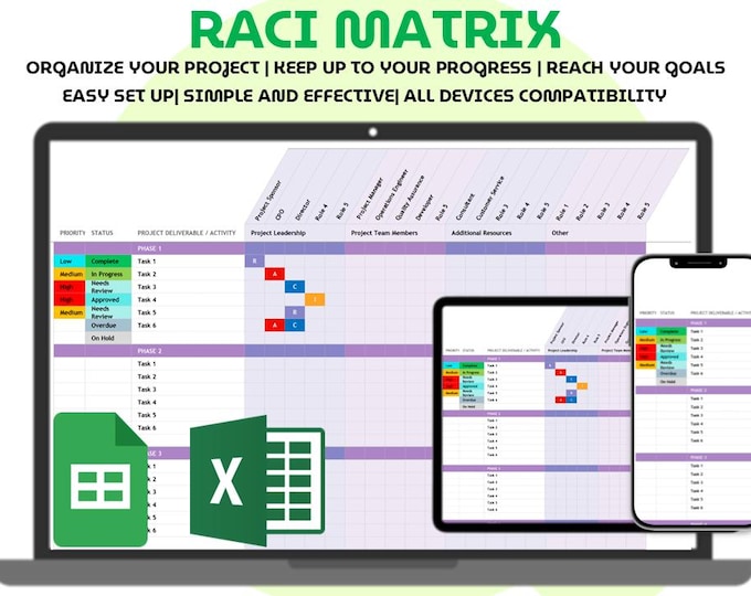 RACI Matrix Excel Template, Project Task Assignment Responsibility ...