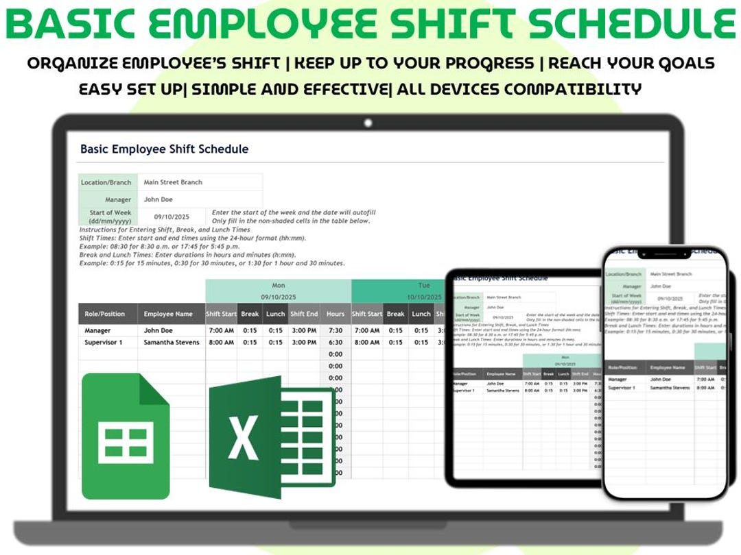 Employee Shift Schedule Tracker Template Excel and Google Sheets Weekly ...