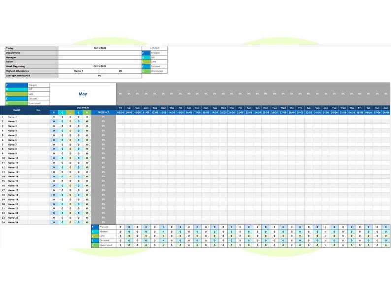 Employee Attendance Tracker Excel Google Sheets Monthly Staff ...
