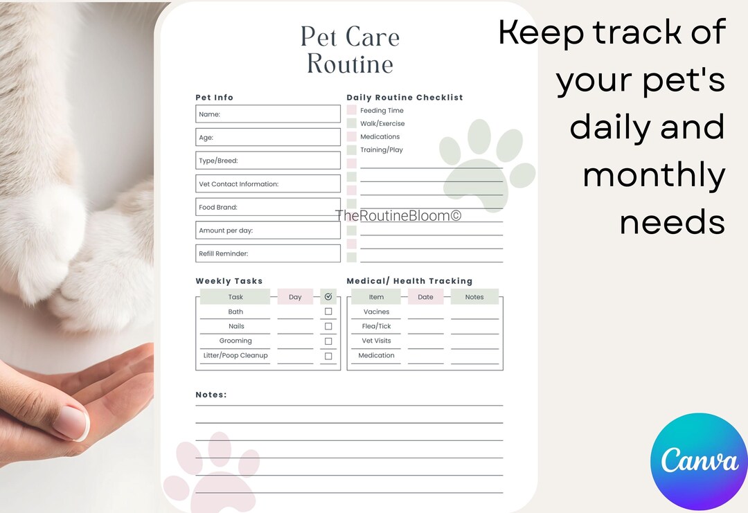 Pet Care Checklist Printable PDF | Daily & Weekly Routine Chart ...