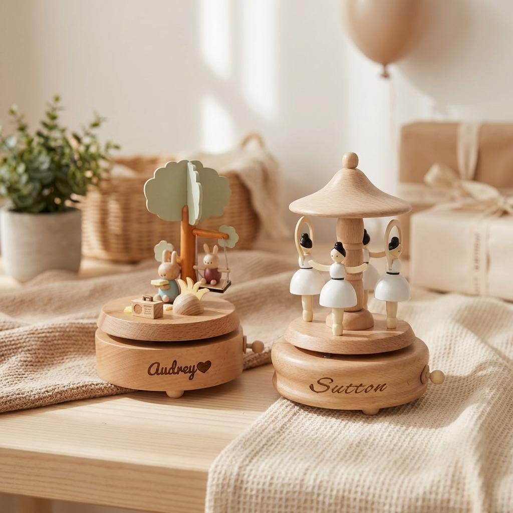 Personalized Baby Carousel Music Box, Custom Wooden Music Box, Baby ...