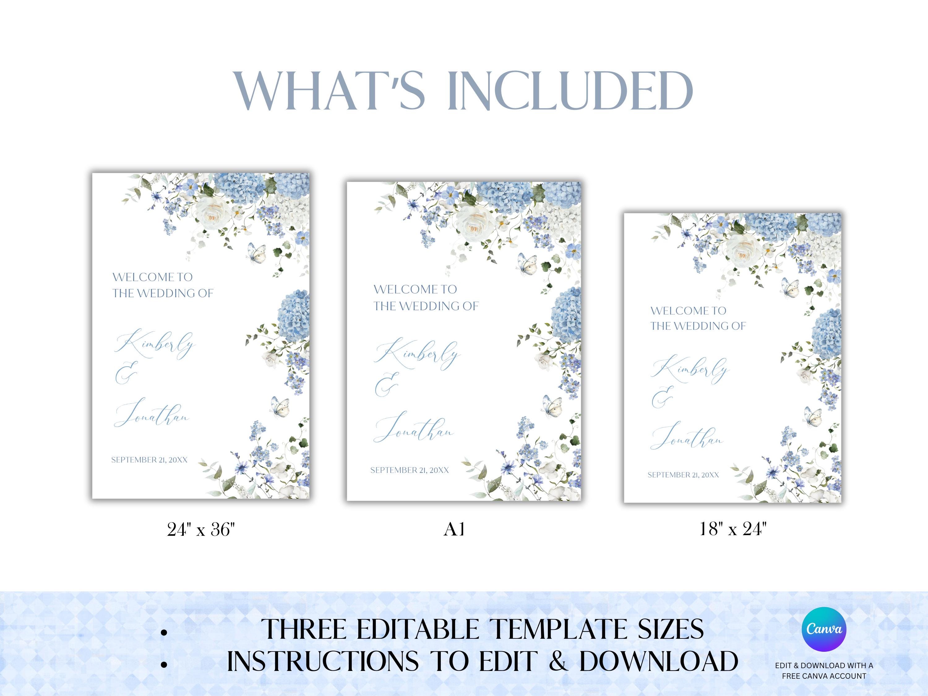 Dusty Blue Hydrangea Wedding Welcome Sign (editable Canva Template ...