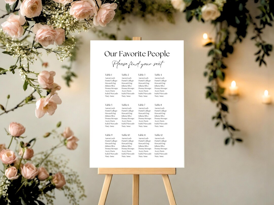 Wedding Seating Chart, Customizable Table Number Guest Names Sign, Our ...