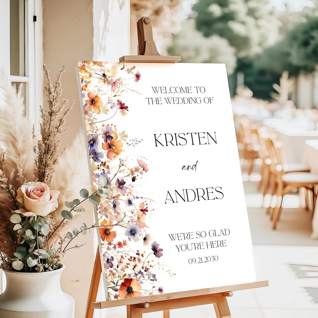 Rustic Wildflower Wedding Welcome Sign | Editable Canva Template ...