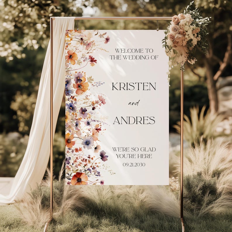 Rustic Wildflower Wedding Welcome Sign | Editable Canva Template ...
