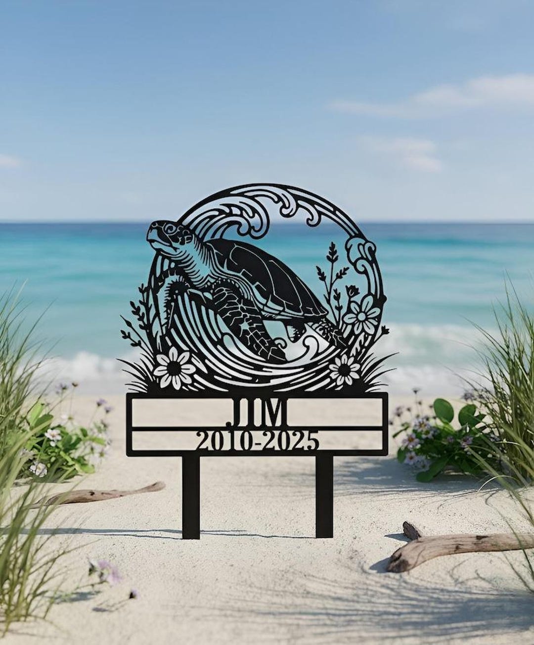 Personalized Sea Turtle Memorial Sign, Custom Beach Grave Marker ...