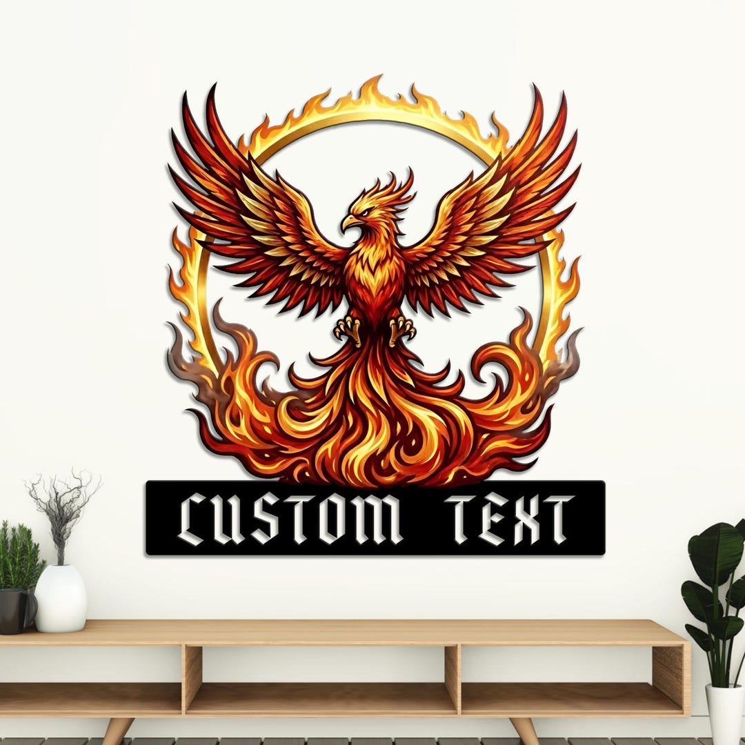Phoenix Metal Wall Art Custom Text Fire Bird Flame Mythical Fantasy ...