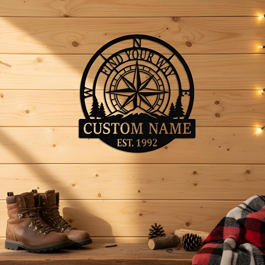 Personalized Compass Metal Sign Custom Name Adventure Cabin Wall Decor ...