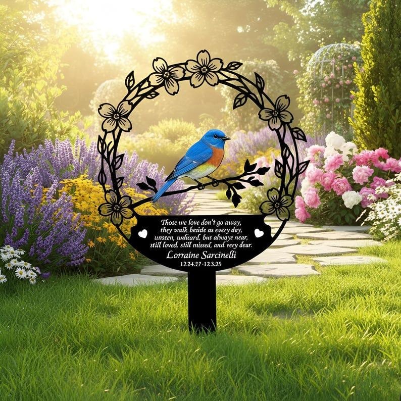 Personalized Bluebird Memorial Garden Sign, Custom Remembrance Stake ...