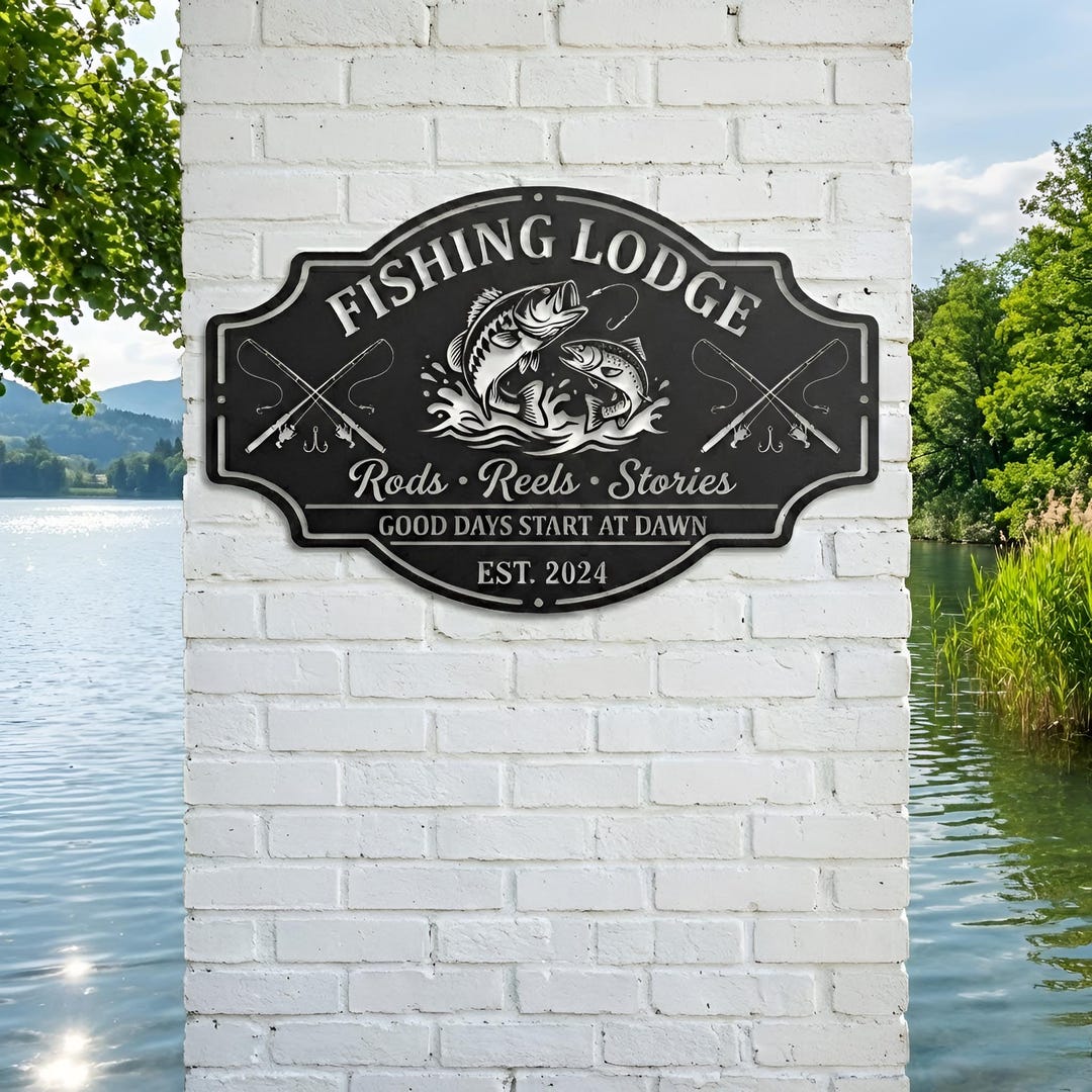 Personalized Fishing Lodge Metal Sign Custom Name Cabin Lake Wall Decor ...