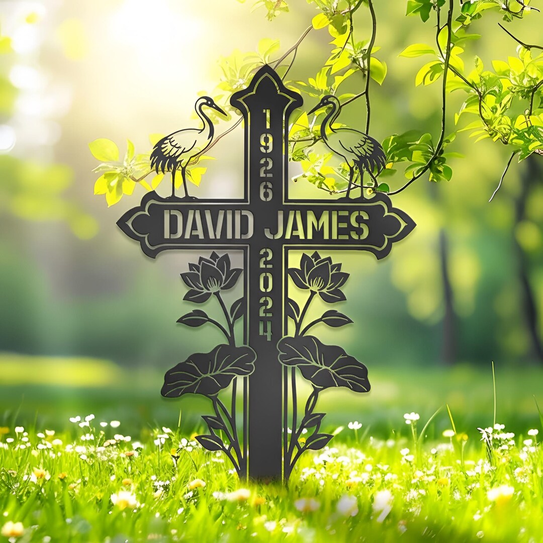 Personalized Memorial Cross Metal Sign Custom Name Grave Marker Garden ...