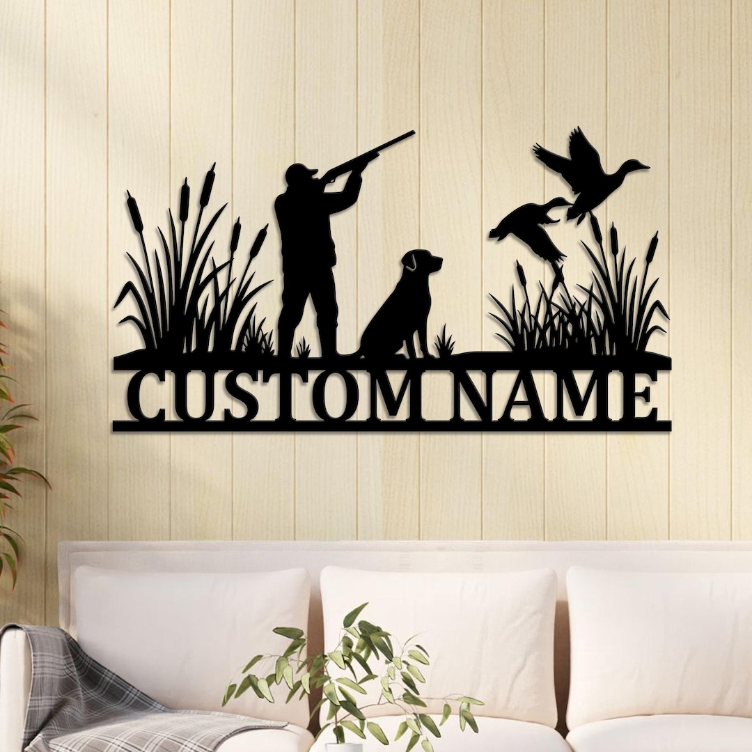 Custom Duck Hunting Metal Wall Art Sign Personalized Name Hunter Dog ...