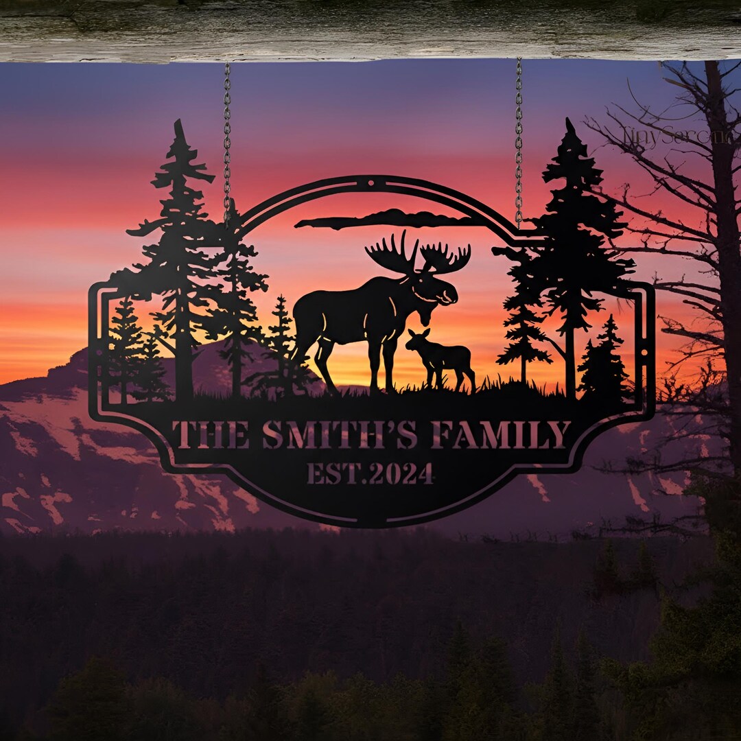 Personalized Moose Family Metal Sign Custom Cabin Wall Art Rustic ...