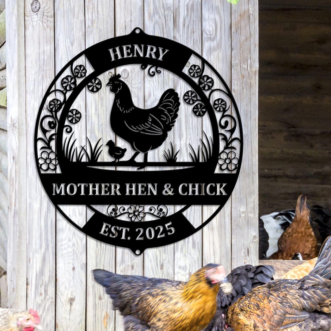 Personalized Chicken Farm Metal Sign, Mother Hen and Chick Wall Art ...