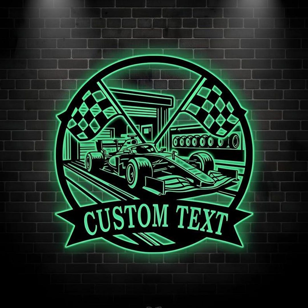 Personalized Racing LED Sign Custom Text Formula Car Motorsport Wall ...