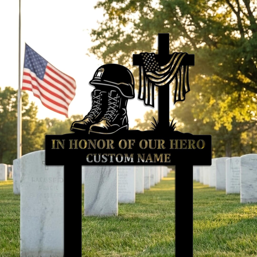 Military Memorial Yard Sign Personalized Veteran Grave Marker in Honor ...