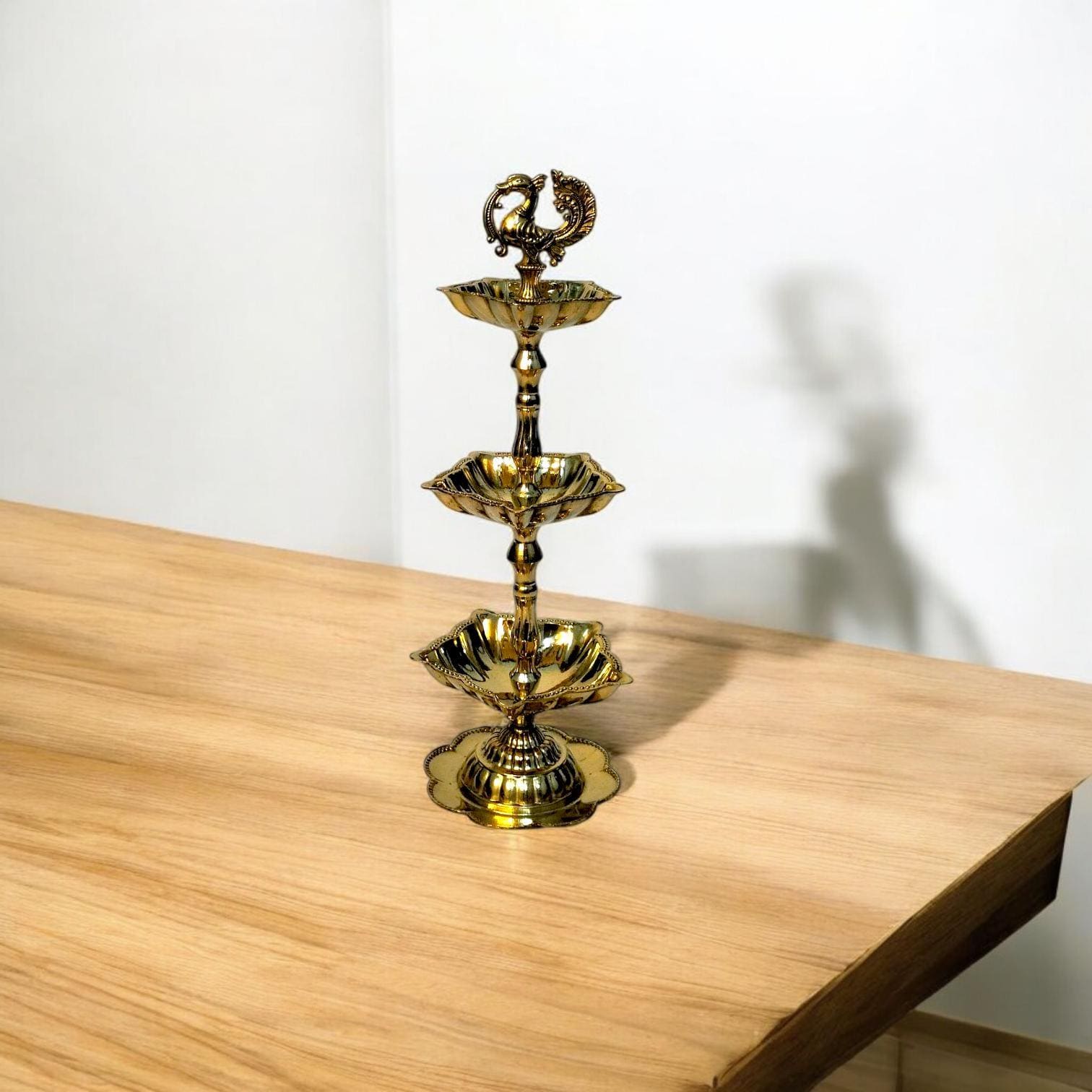 Handcrafted 3 Tier Peacock Brass Diya Stand, Traditional Oil Lamp for ...