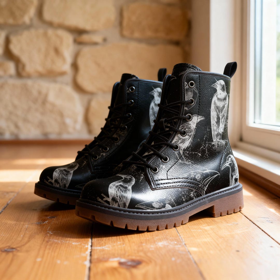 Grunge Raven Combat Boots | Goth Witchy Boots | Unisex Crows Boots ...