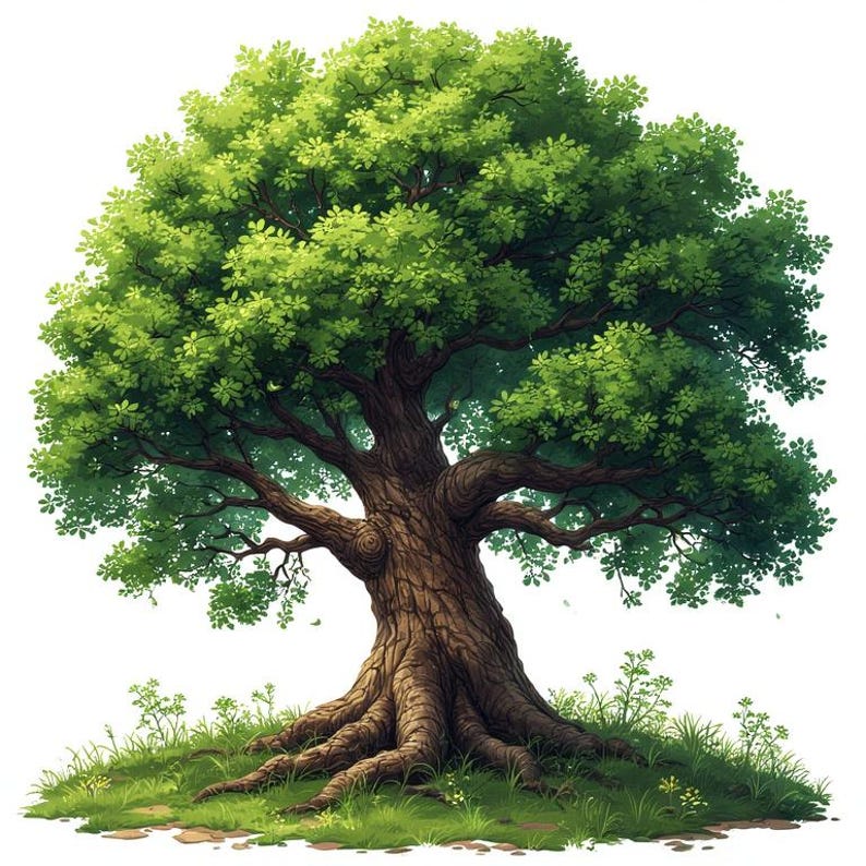 A Highly Detailed Watercolor Tree Clipart, Green Tree Illustration (PNG ...