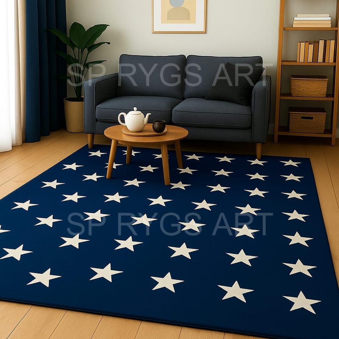 Blue Star Rug, Navy Star Area Rug, Modern Living Room Rug, Hand Tufted ...