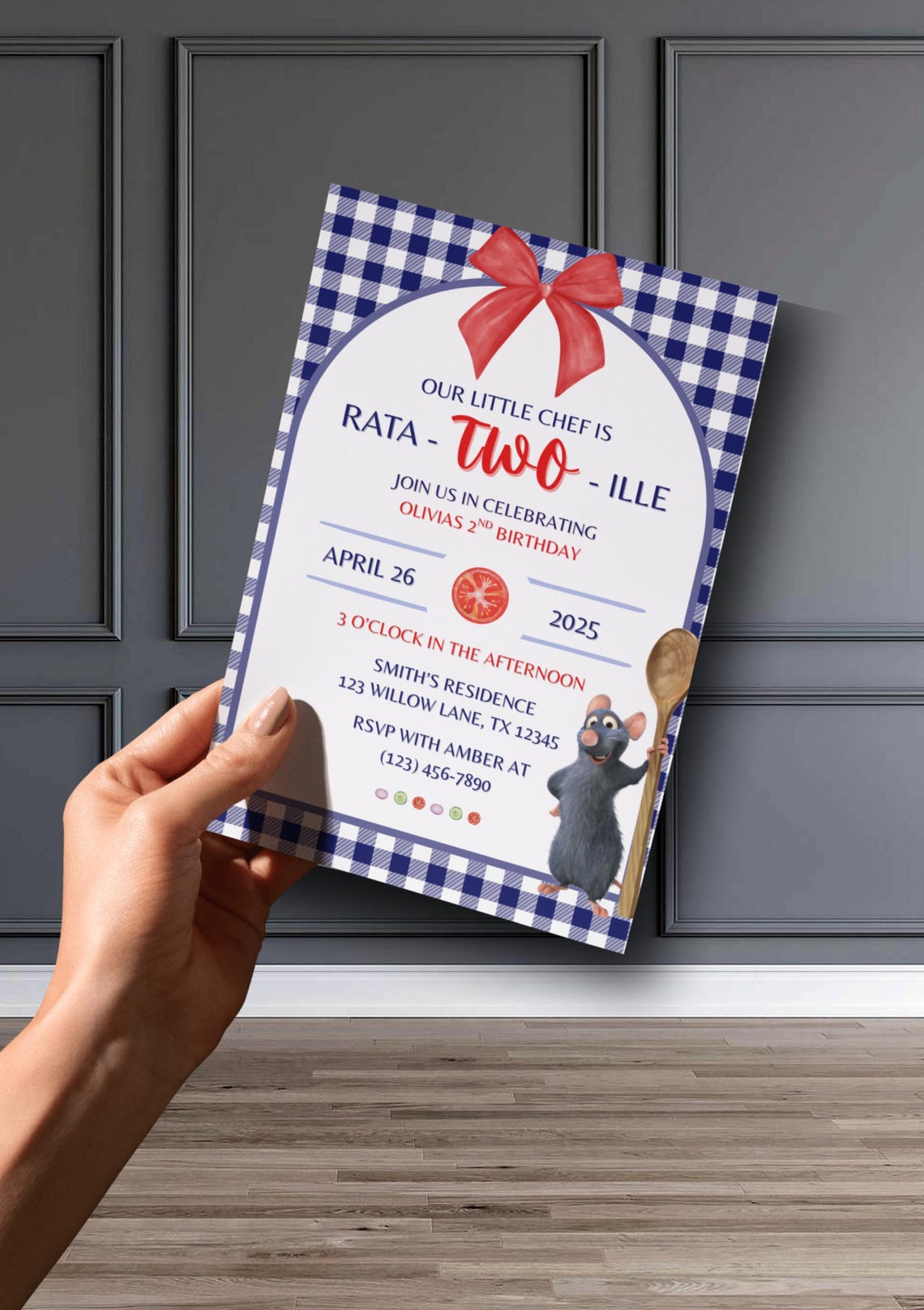 Rata-two-ille Birthday Invitation | Rat Chef Party Digital Download ...