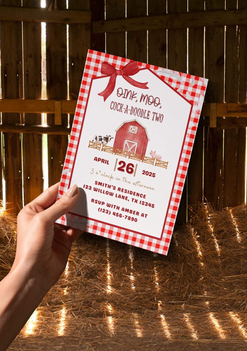 Oink Moo Cockadoodle Two Invitation | Farm Birthday Digital Download ...