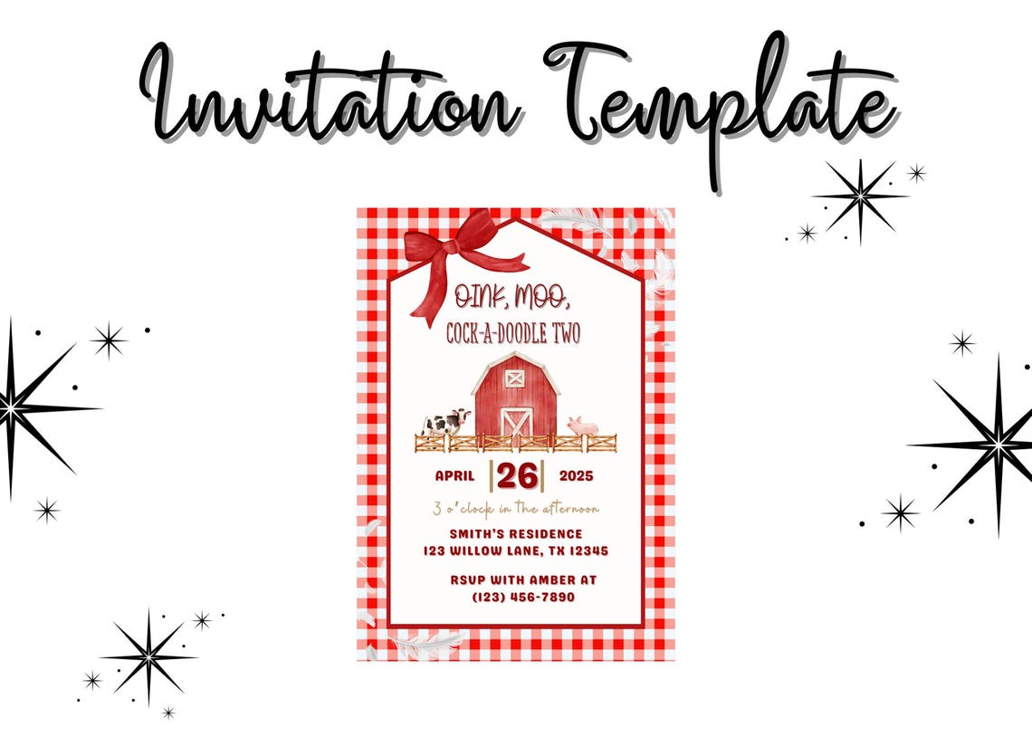 Oink Moo Cockadoodle Two Invitation | Farm Birthday Digital Download ...