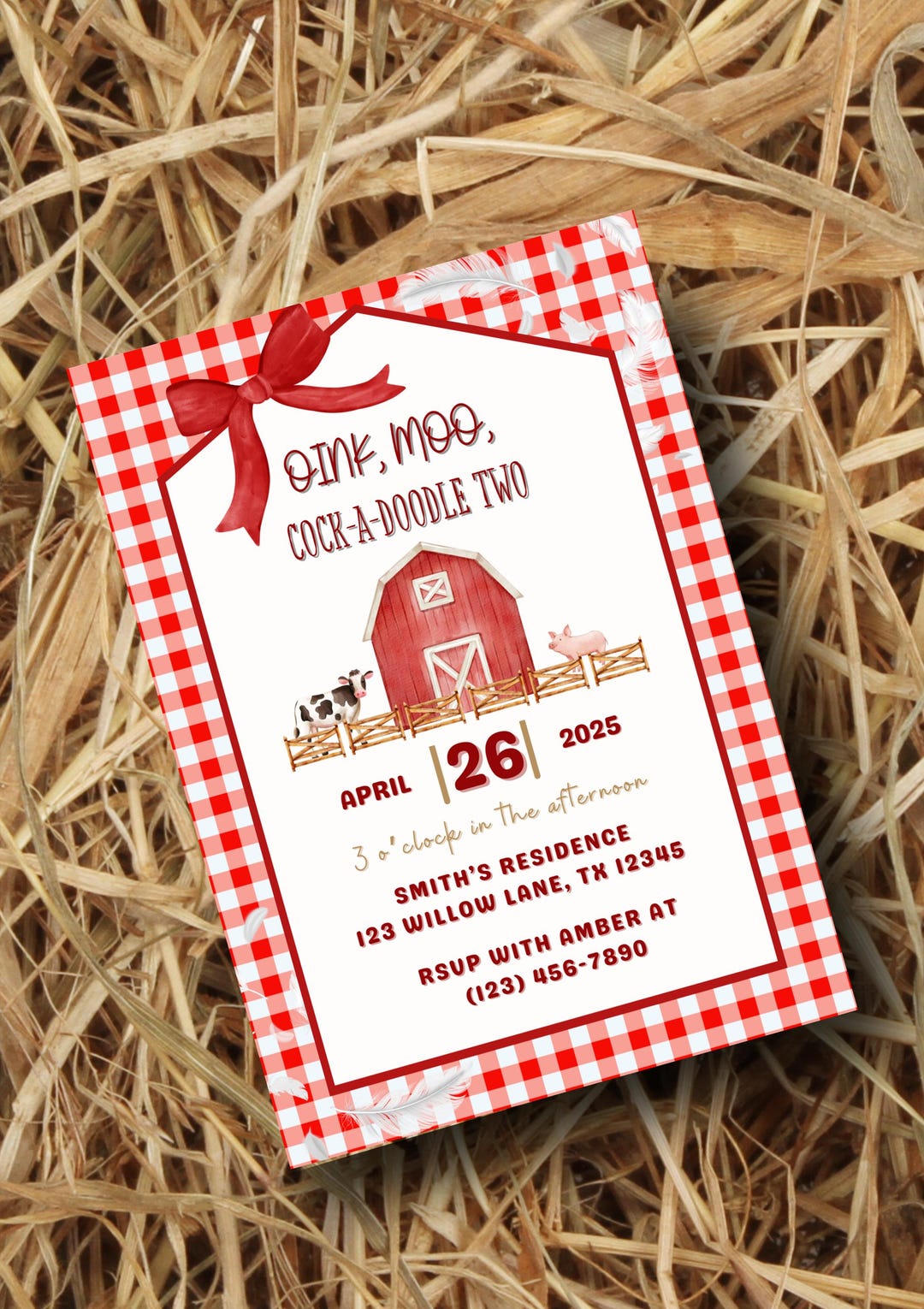 Oink Moo Cockadoodle Two Invitation | Farm Birthday Digital Download ...