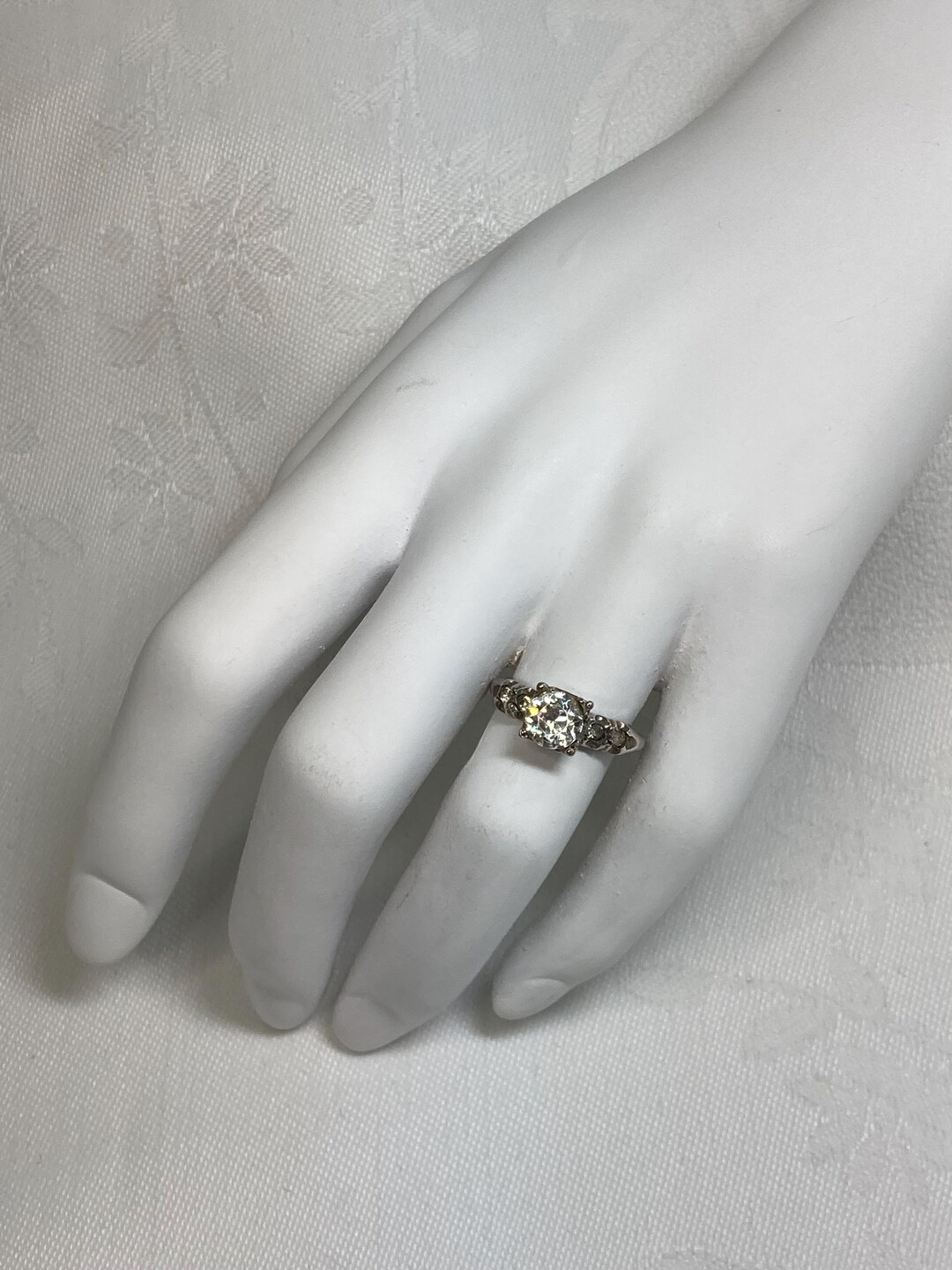 Vintage Uncas Sterling Silver Faux Diamond Ring - 1940s Bling - Size 5. ...