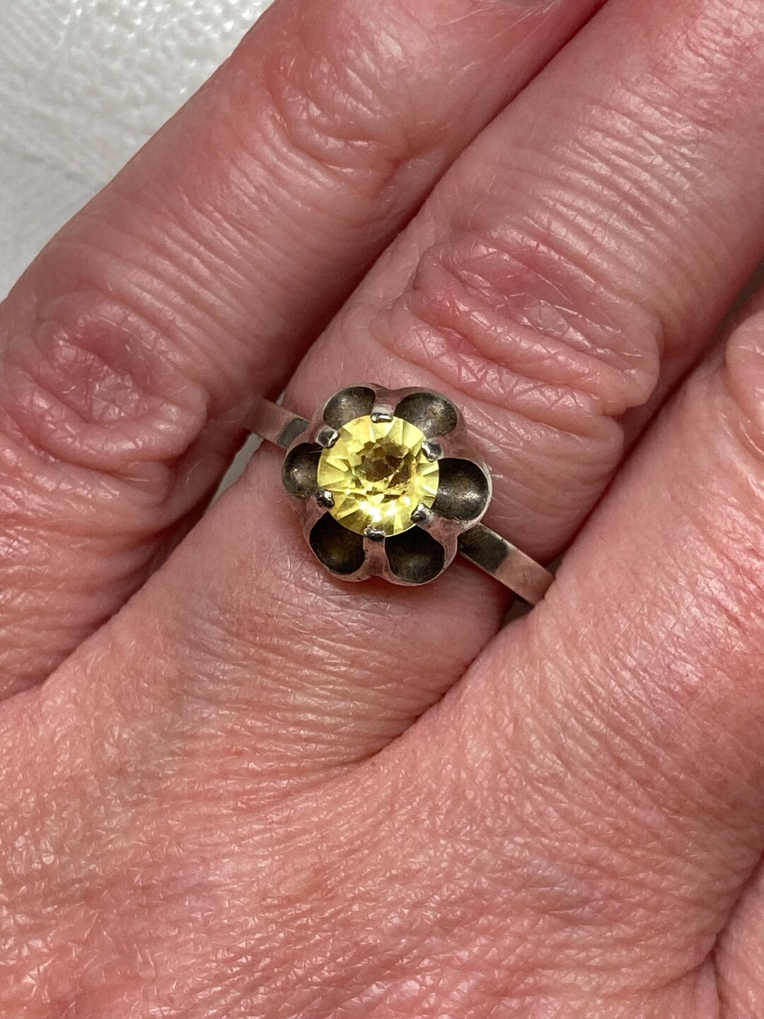 916 Soviet Silver Ring Rare Yellow Sapphire, Buttercup Setting, 1980s ...